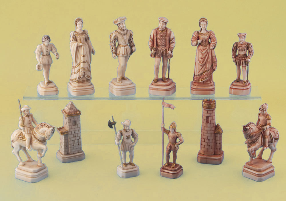 French Ivory Figural Chess Set - Henry VIII vs. Francois I