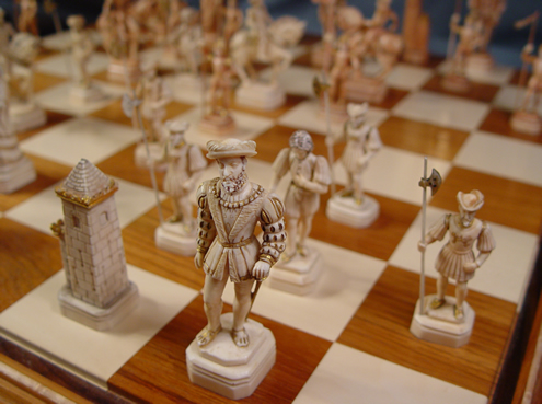 French Ivory Figural Chess Set - Henry VIII vs. Francois I - Black King ...