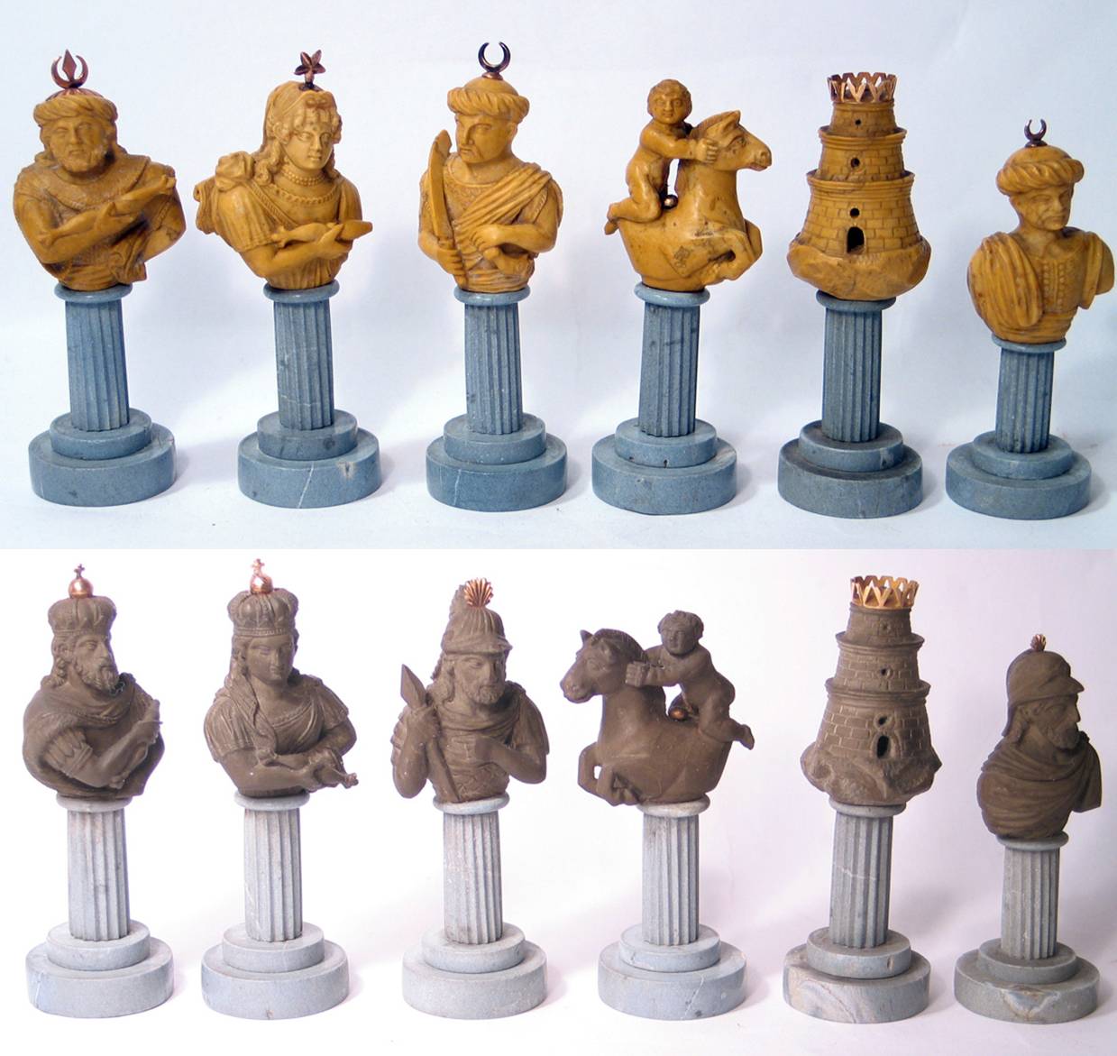 Italian Marble and Basalt Bust Chess Set