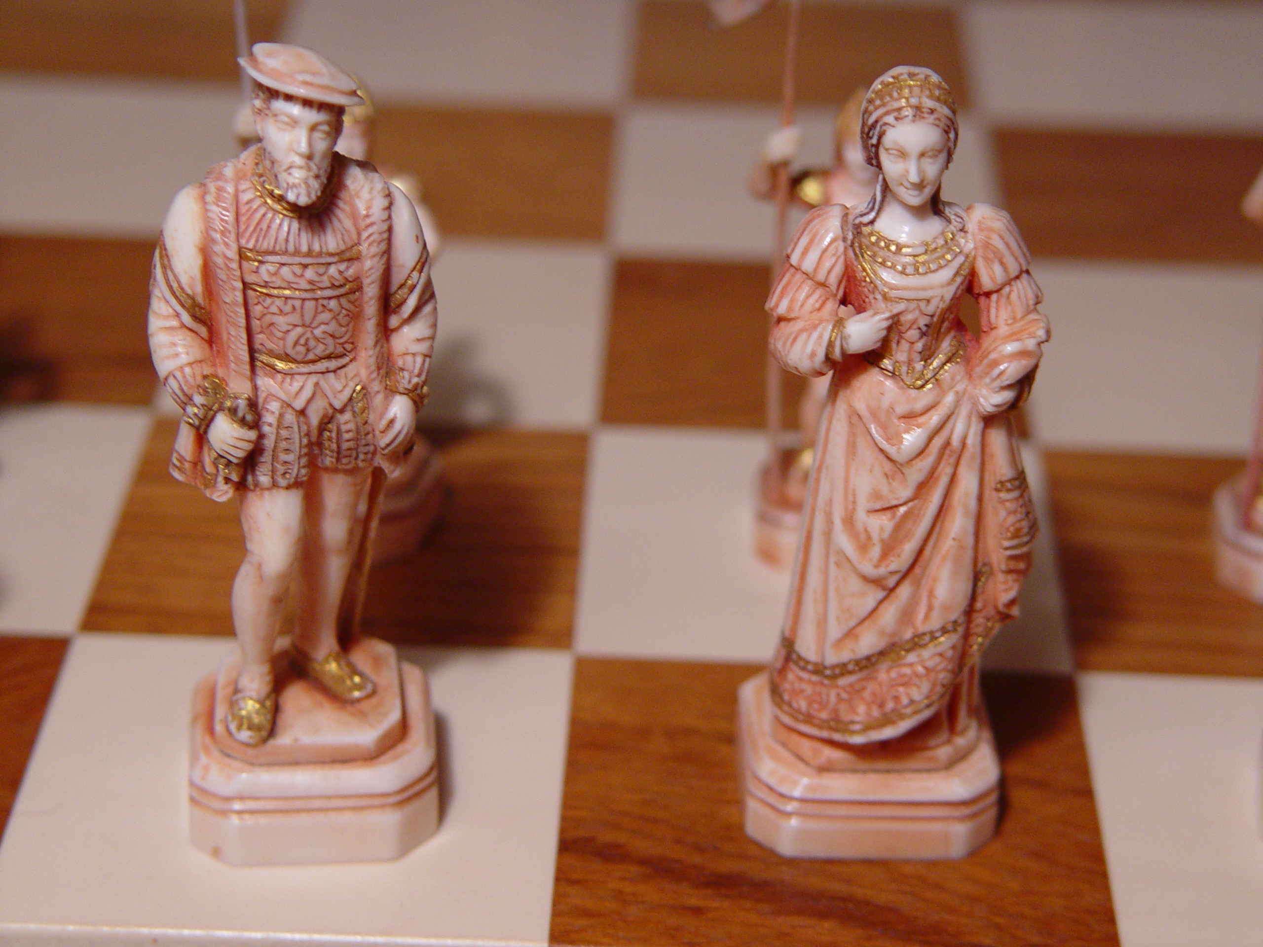 French Ivory Figural Chess Set - Henry VIII vs. Francois I - Black King ...