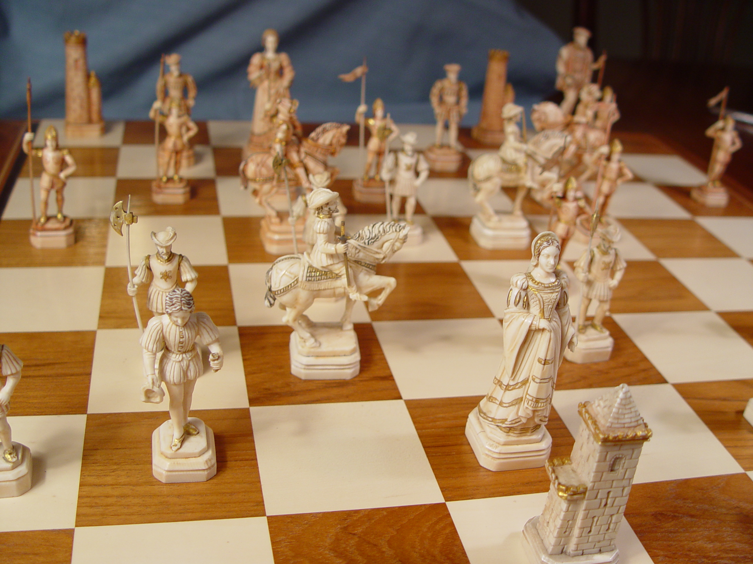 French Ivory Figural Chess Set - Henry VIII vs. Francois I - Black King ...
