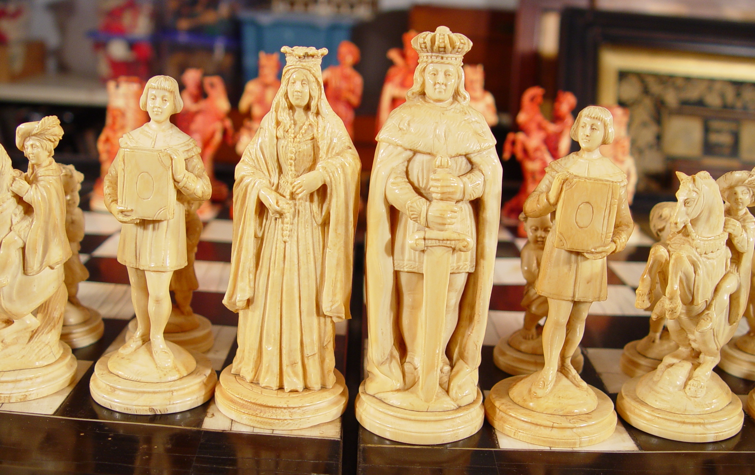 Italian 19th-Century "Good Versus Evil" Ivory Chess Set