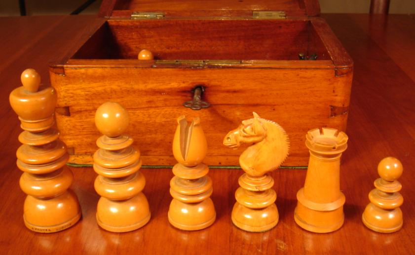 Jaques Signed Club-sized Weighted St. George Set - 1849/1850 - White Pieces